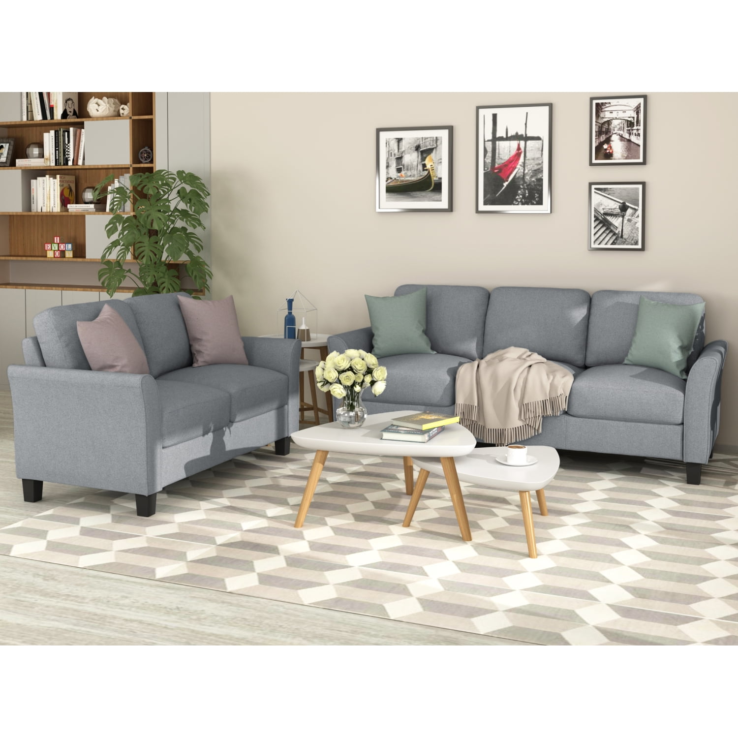 Clearance! Modern Upholstered 3 Seater Sofa Couch w/Scrolled Arm and ...