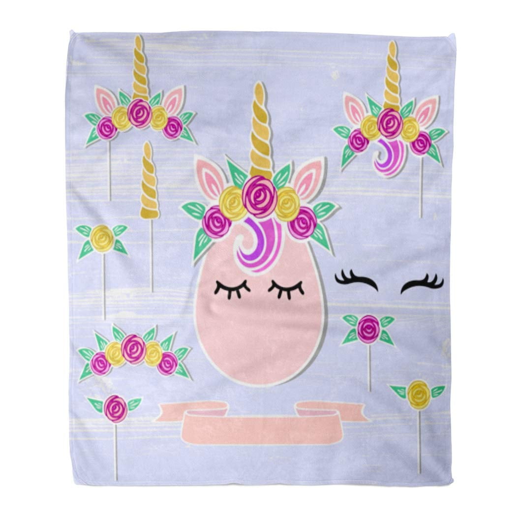 SIDONKU Flannel Throw Blanket Unicorn Tiara Horn Flower Wreath Symbols ...