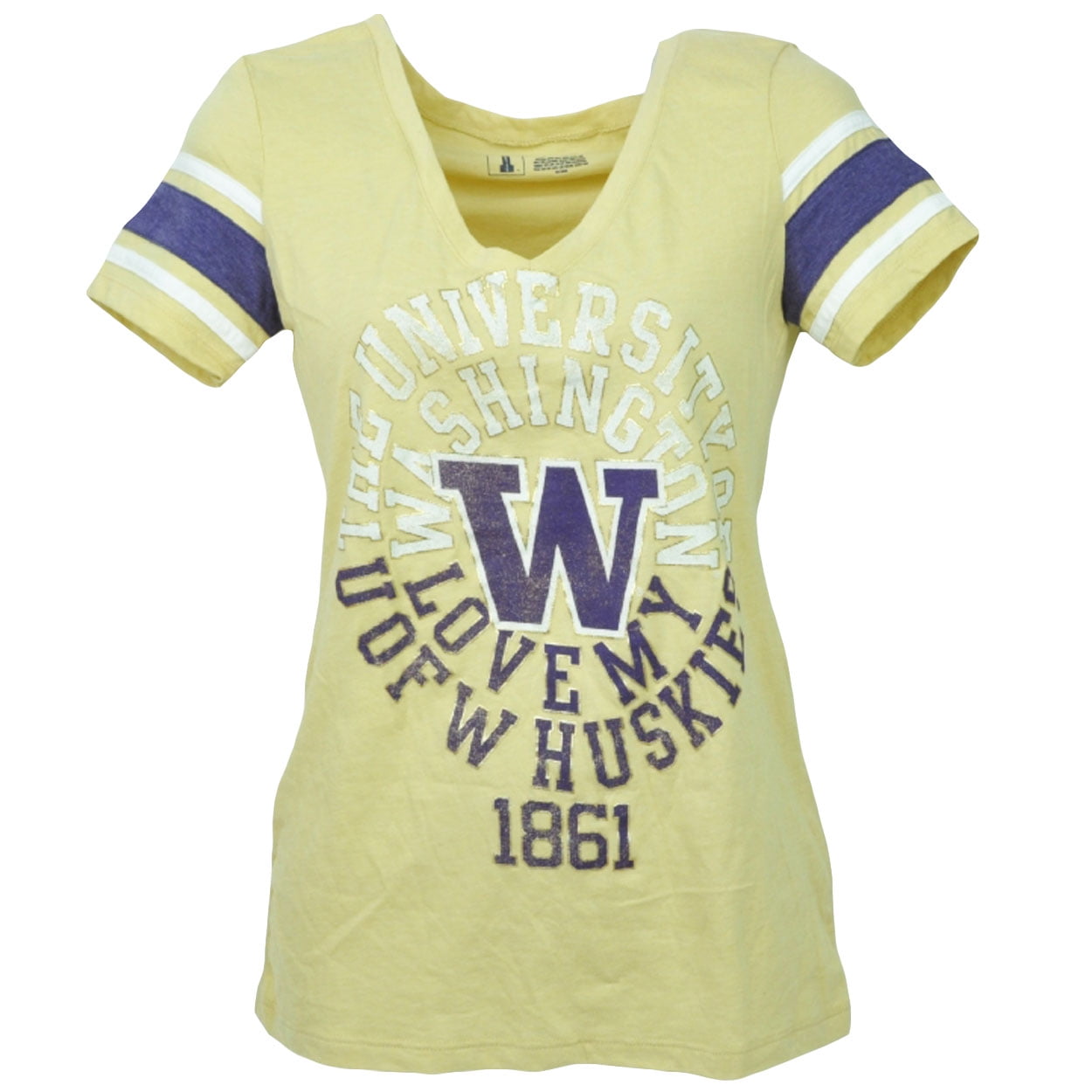 NCAA Washington Huskies Yellow Womens Short Sleeve Tshirt Tee V Neck ...