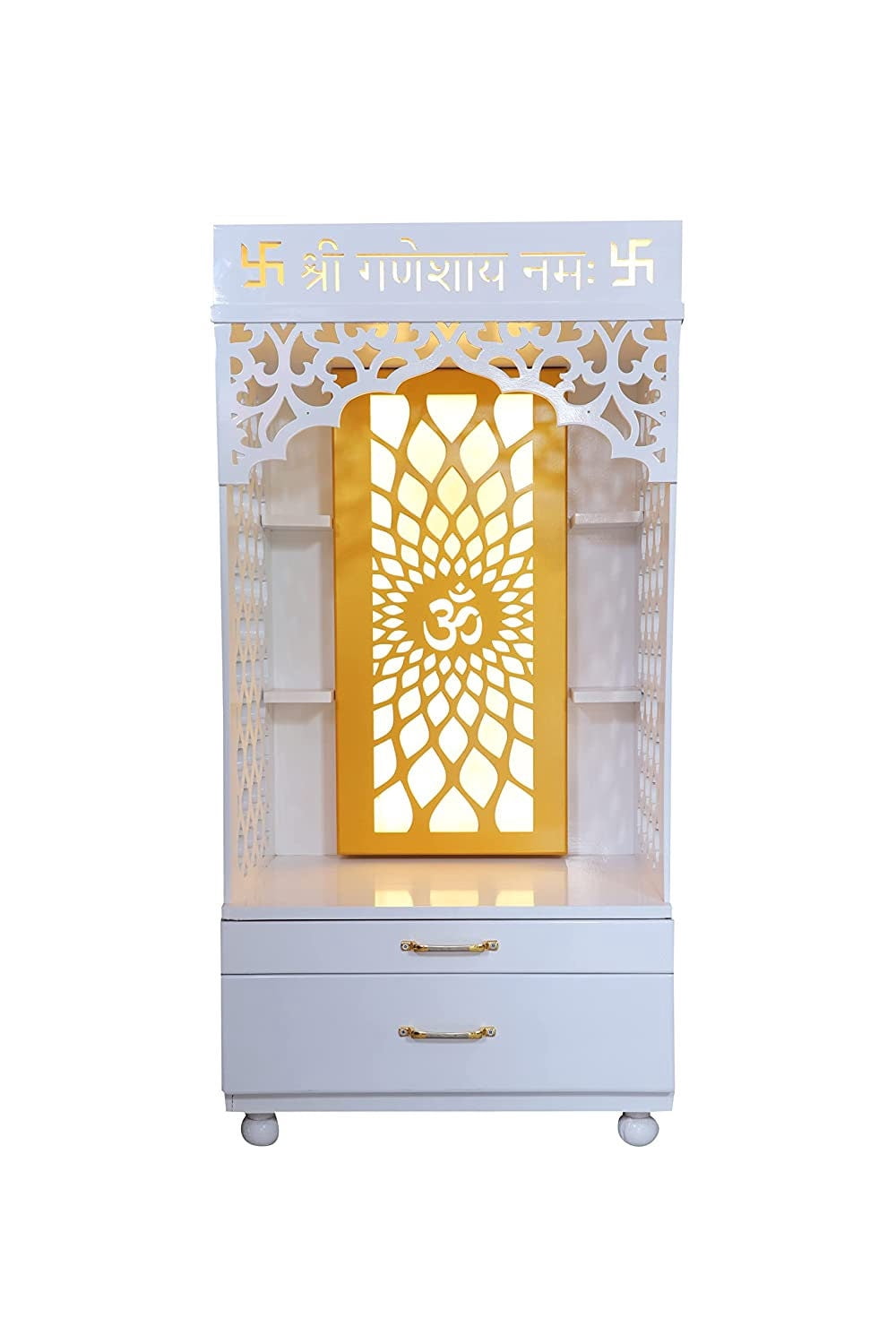 Personalized Wooden Designer Sparkling White Finish Temple For Home ...