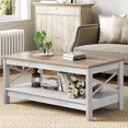 Dextrus Farmhouse Coffee Table 2-Tier Wood Center Table with Storage ...