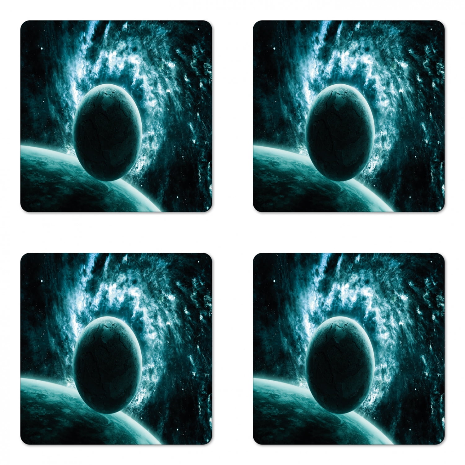 Space Coaster Set of 4, Solar System Landscape with a Planet in Vast ...