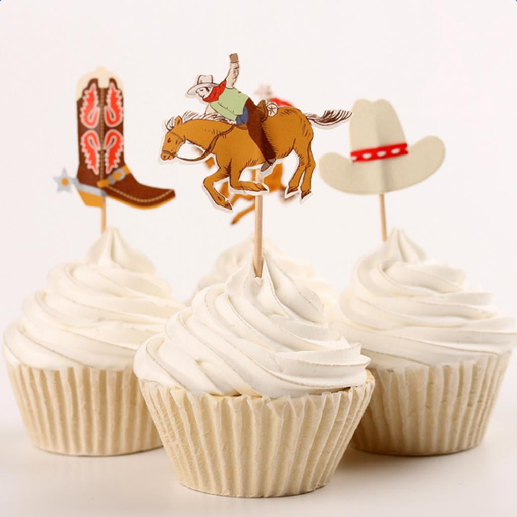 72 Pieces Wooden Cake Topper Design with Cowboy with Hat Birthday Party ...