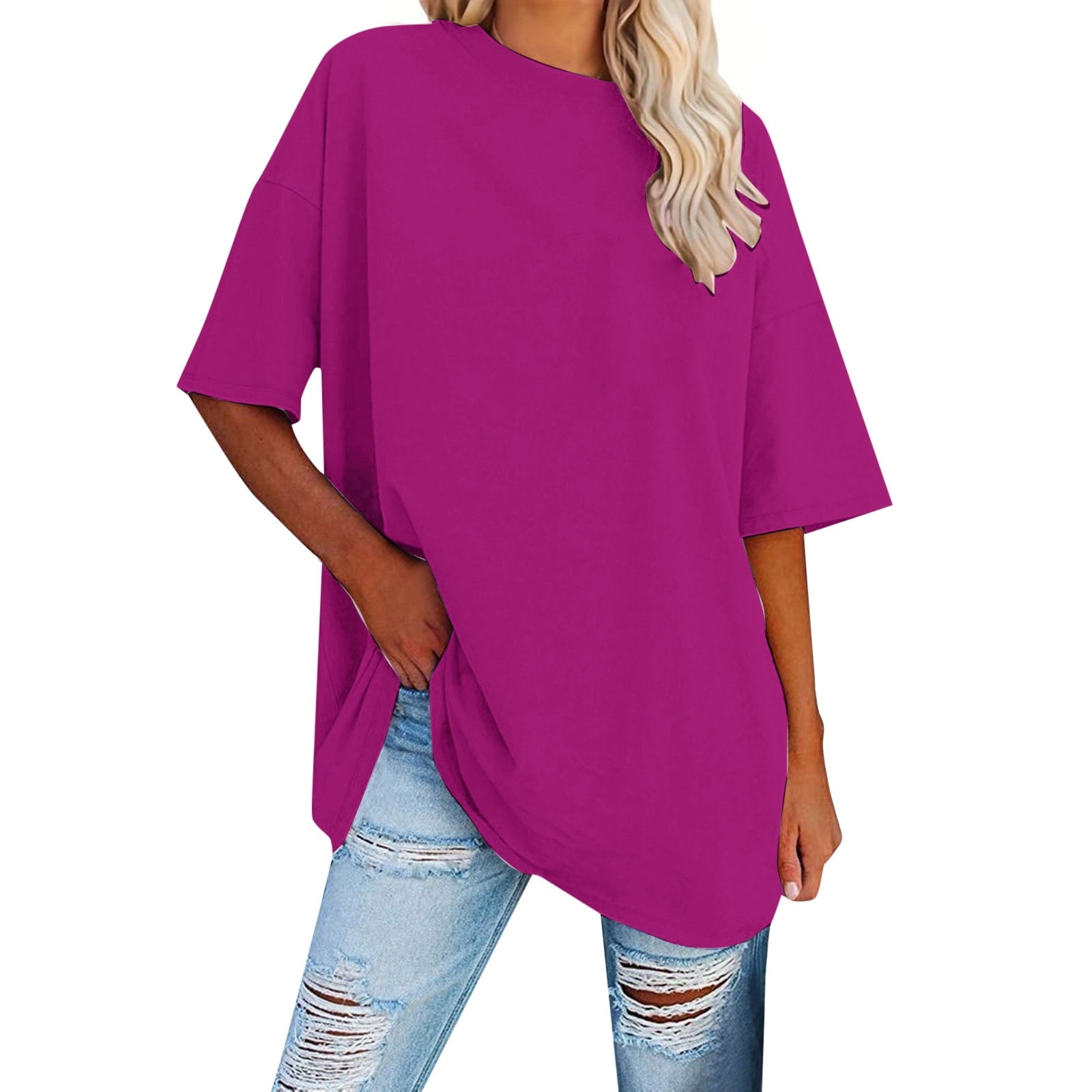 Click here for Weiyll T-Shirt Women Solid Color Loose Versatile B... prices