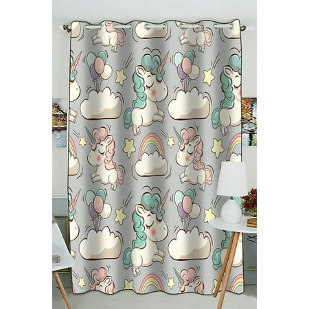 HATIART Cute Unicorns Clouds Rainbow Stars Magic Window Curtain Kitchen ...