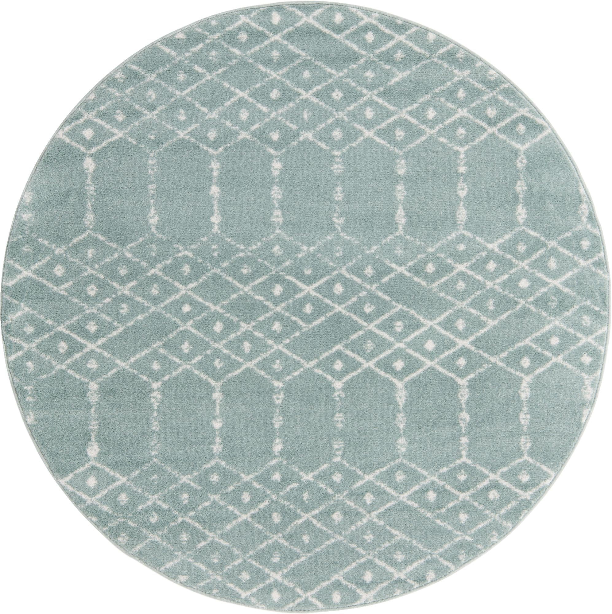 Rugs.com Paxon Trellis Collection Rug – 3 Ft Round Aqua Medium Rug ...