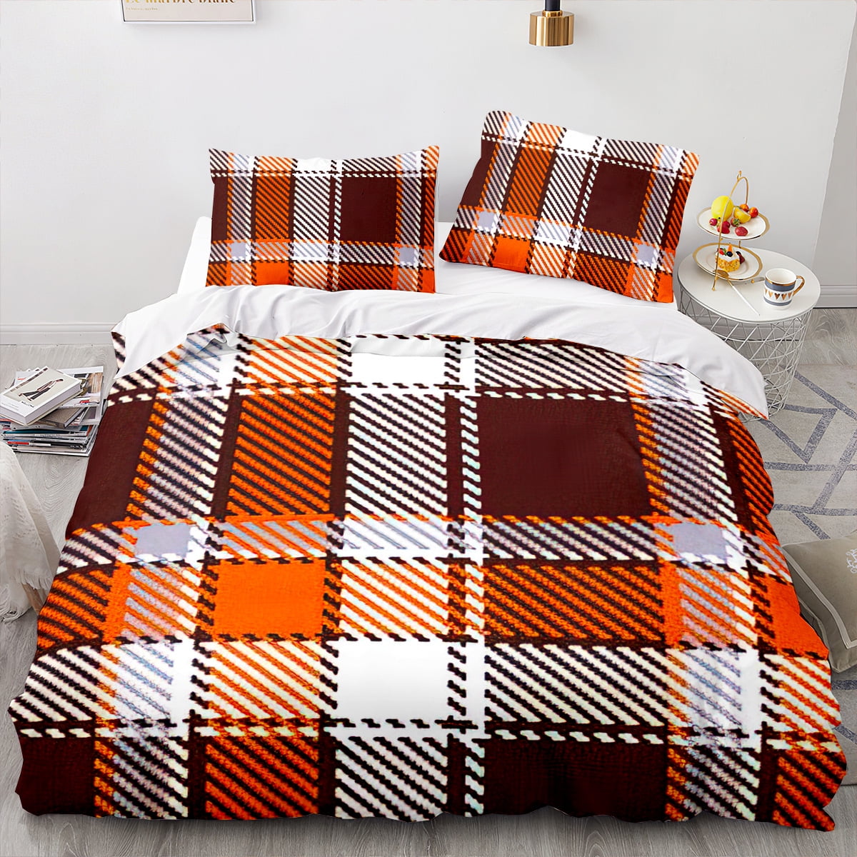 3PCS Plaid Pattern Bedding Comforter Sets King Ultra Soft Microfiber ...
