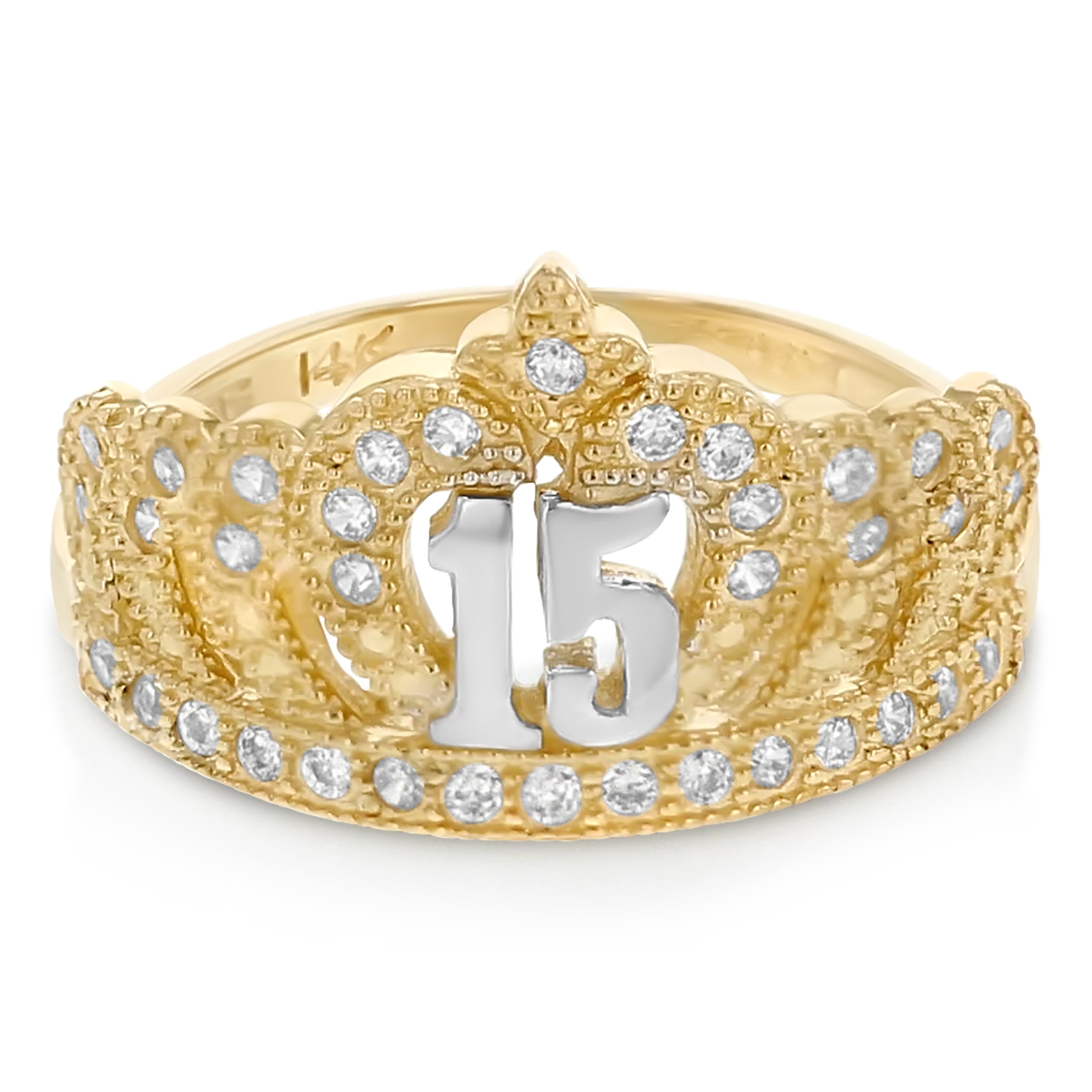 Ioka - 14K Two Tone Solid Gold CZ 15 Years Birthday Princess ...