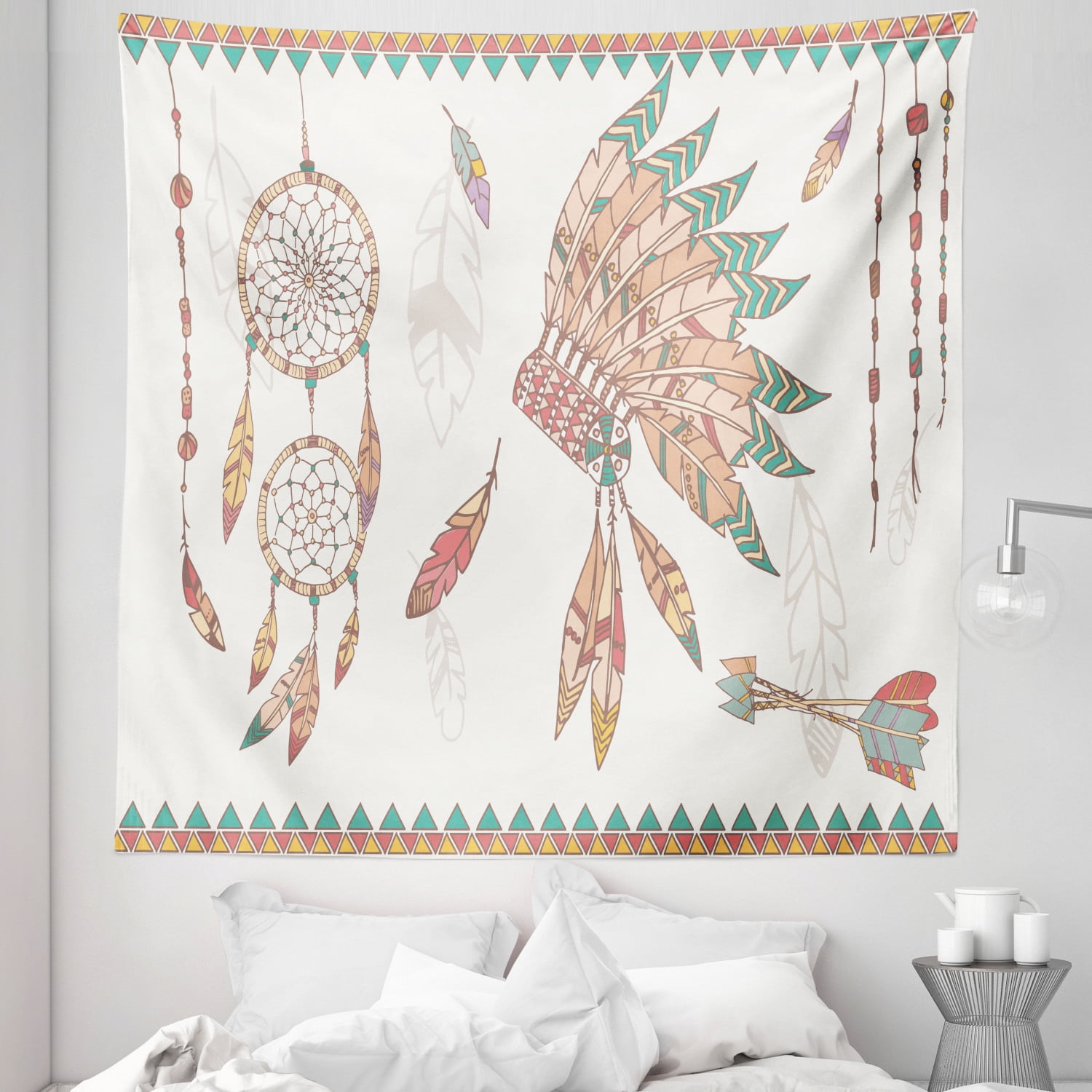 Feather Tapestry, Prehistoric Chief Headdress Arrows Dreamcatchers ...