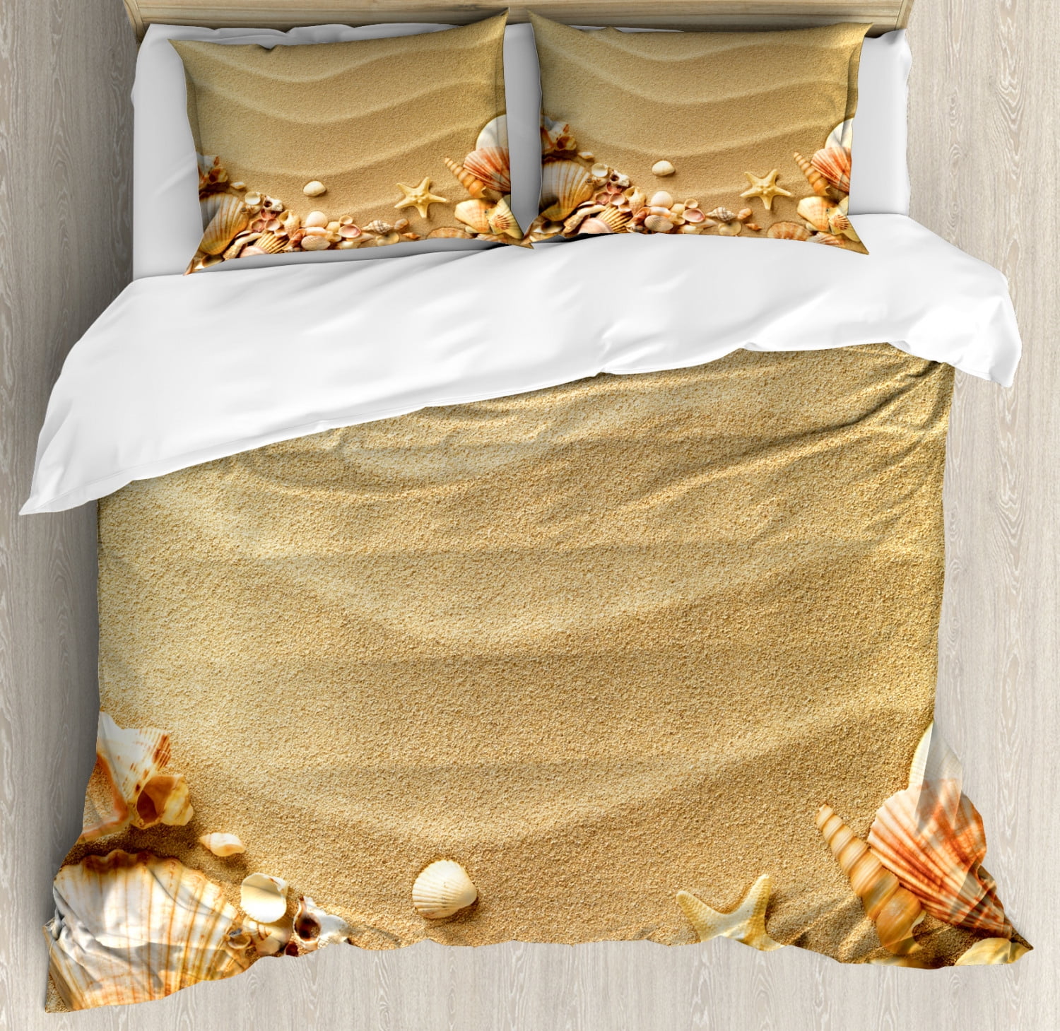 Shell Duvet Cover Set King Size, Various Seashells on Beautiful Sand ...