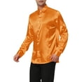 Unique Bargains Men's Satin V Neck Long Sleeve Dress Shirt L Orange ...