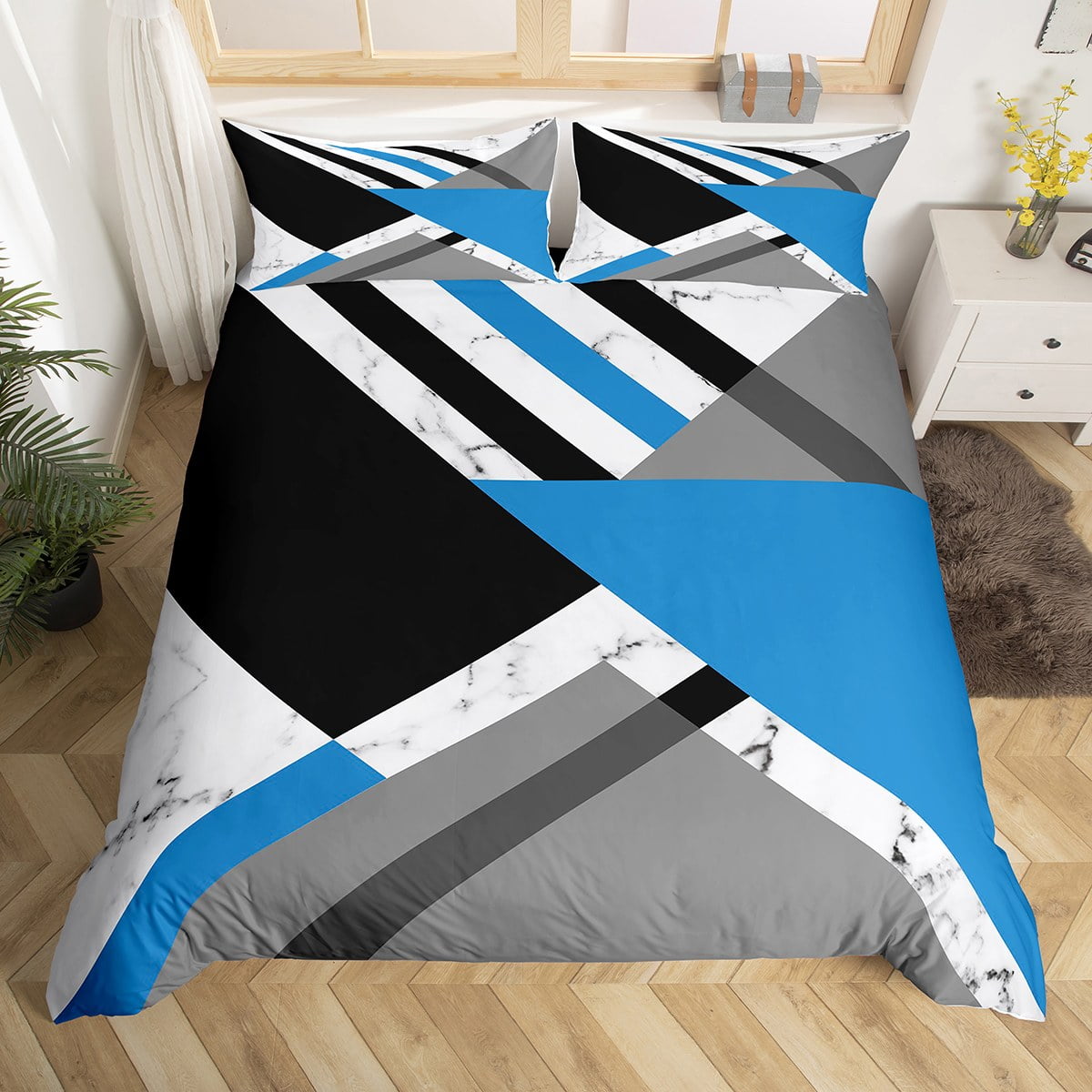 Teen Boys Light Blue And Grey Geometric Bedding Set Twin Patchwork Sky ...