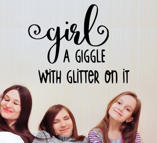 Girls Room Wall Quote Decal Giggle with Glitter Teen Art Decor Sticker ...