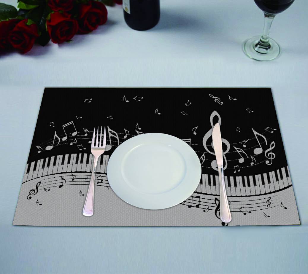 ECZJNT piano keys with musical notes Placemat Table Mat Cup Mat 12x18 ...