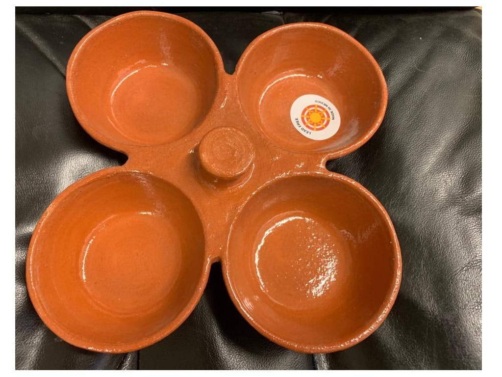 Mexican Salsera de Barro 4-Section Bowls Salsa Chips Guacamole Nuts ...