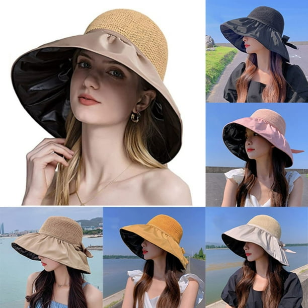 Gustave Womens Beach Sun Straw Hat UPF50+ Travel Foldable Wide Brim Summer UV Hat Roll up Floppy ...