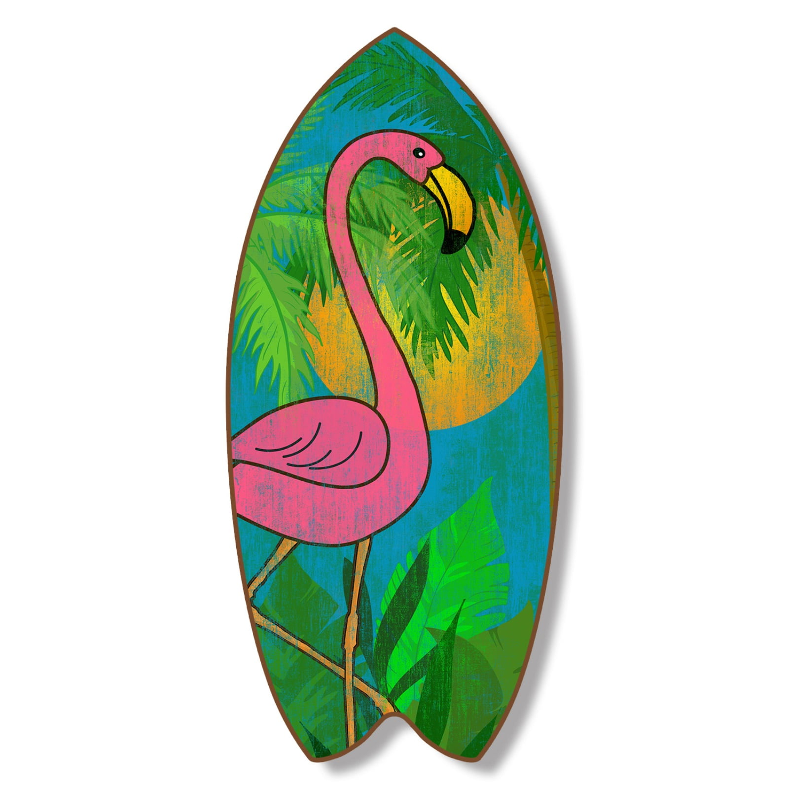 Pink Flamingo 18 Inch Wood Distressed Surfboard Shaped Sign Plaque Wall ...