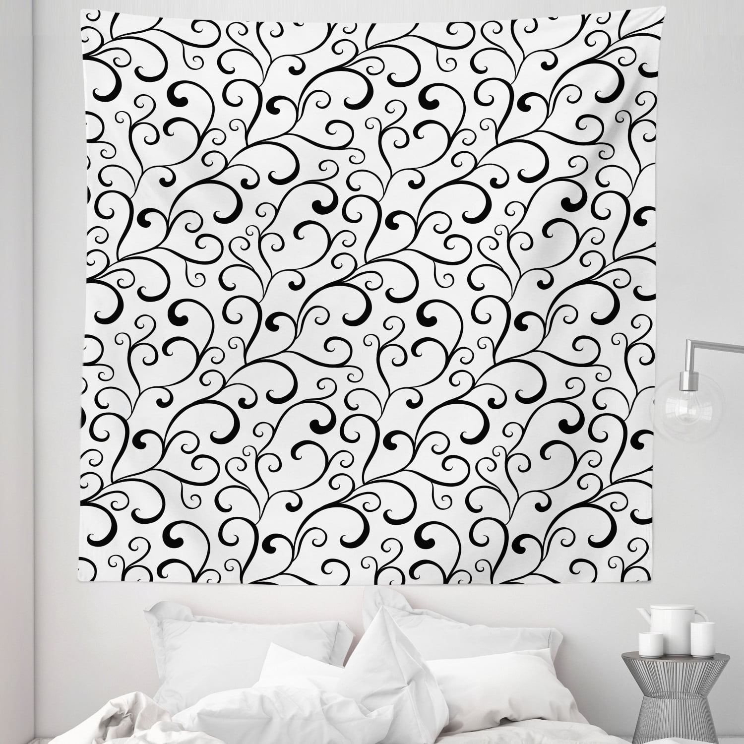 White Tapestry, Abstract Repeating Curlicue Pattern Organic Swirls in ...