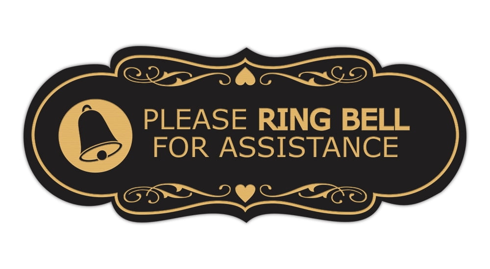 Designer Please Ring Bell for Assistance (Classic Bell) Sign (Black ...