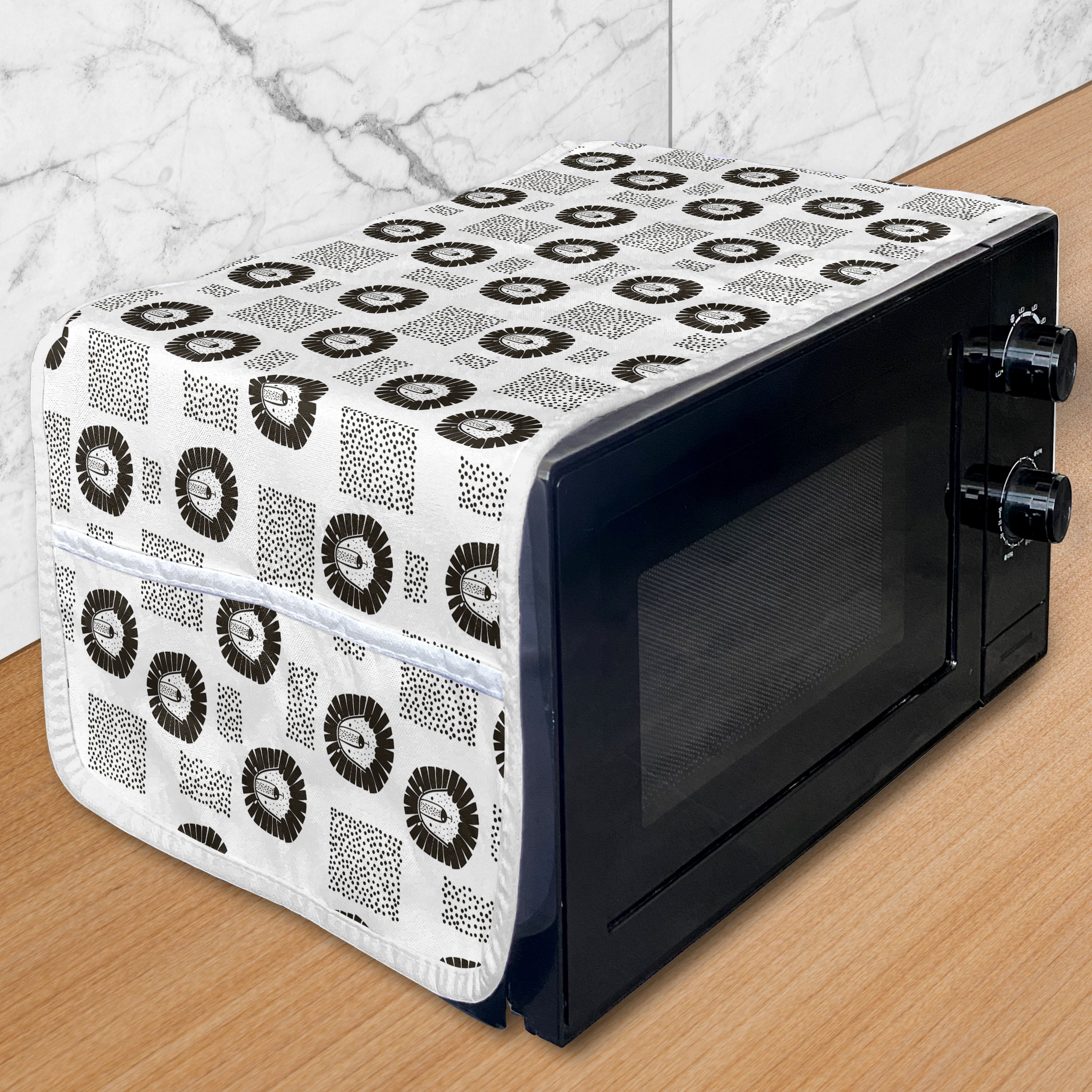 Black and White Microwave Oven Cover, Lion with Dotted Rectangle ...