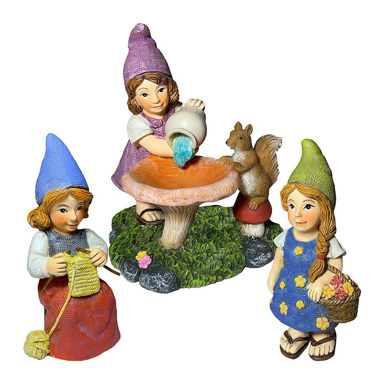 3 Piece Kit Miniature Garden Gnomes Lady Gnomes Figures And Accessories ...