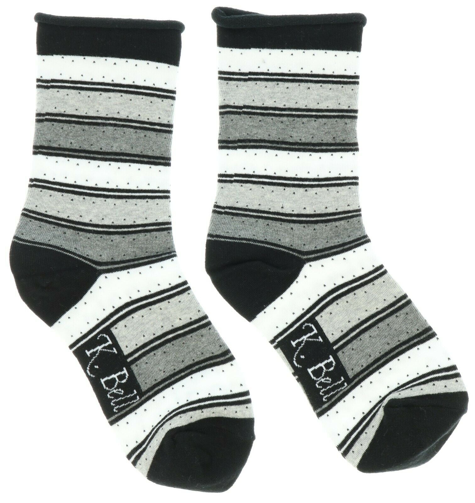 K.Bell Women's Roll Top Non-Binding Cotton Blend Crew Socks - Black ...