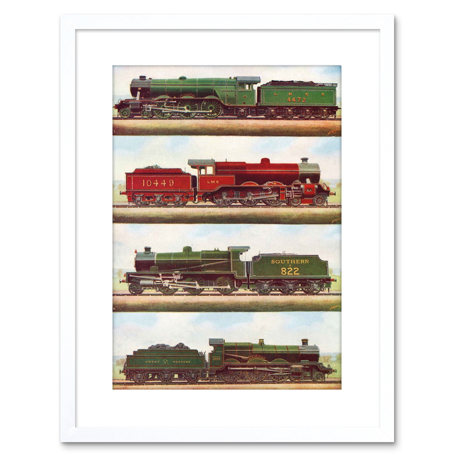 Transport Vintage Painting Train Engine Locomotives Steam Artwork ...