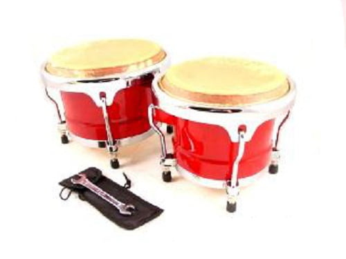 BONGOS 8"+9" inch RED WOOD, DUAL DRUMS SET, WORLD LATIN Percussion NEW ...