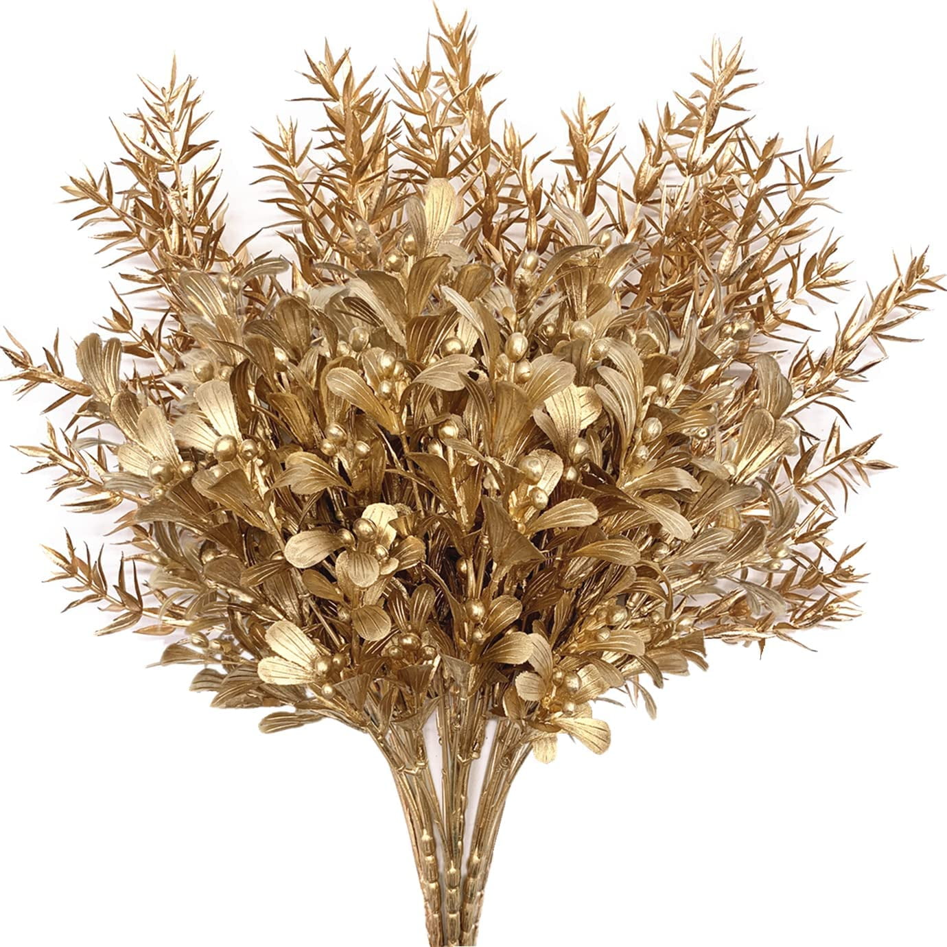 ZOELNIC 4 Bundle Artificial Gold Leaves, Plastic Shrubs Leaves Plants ...