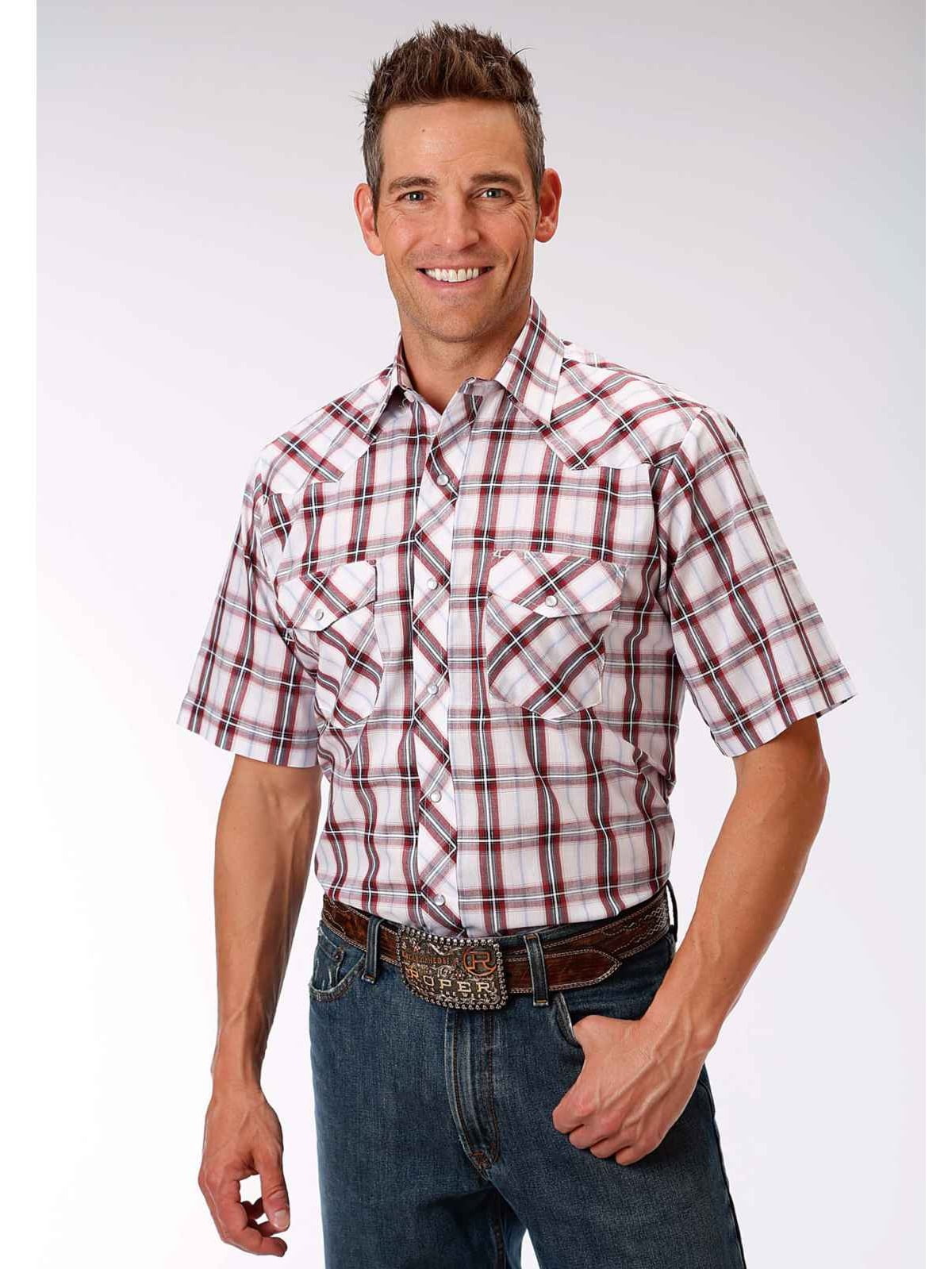 Roper Men's Short Sleeve Western Style Shirt Red Navy White Plaid 2XL ...