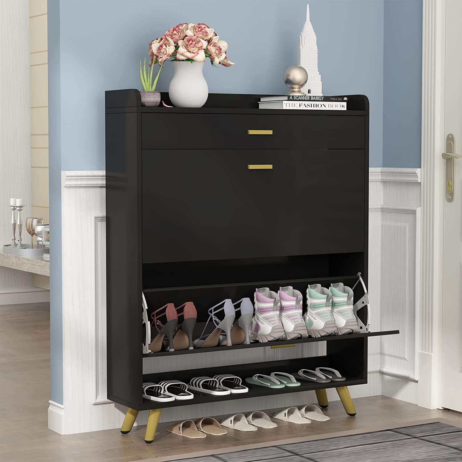 Pakasept 5-Tier Narrow Shoe Storage Cabinet, Black Organizer with ...