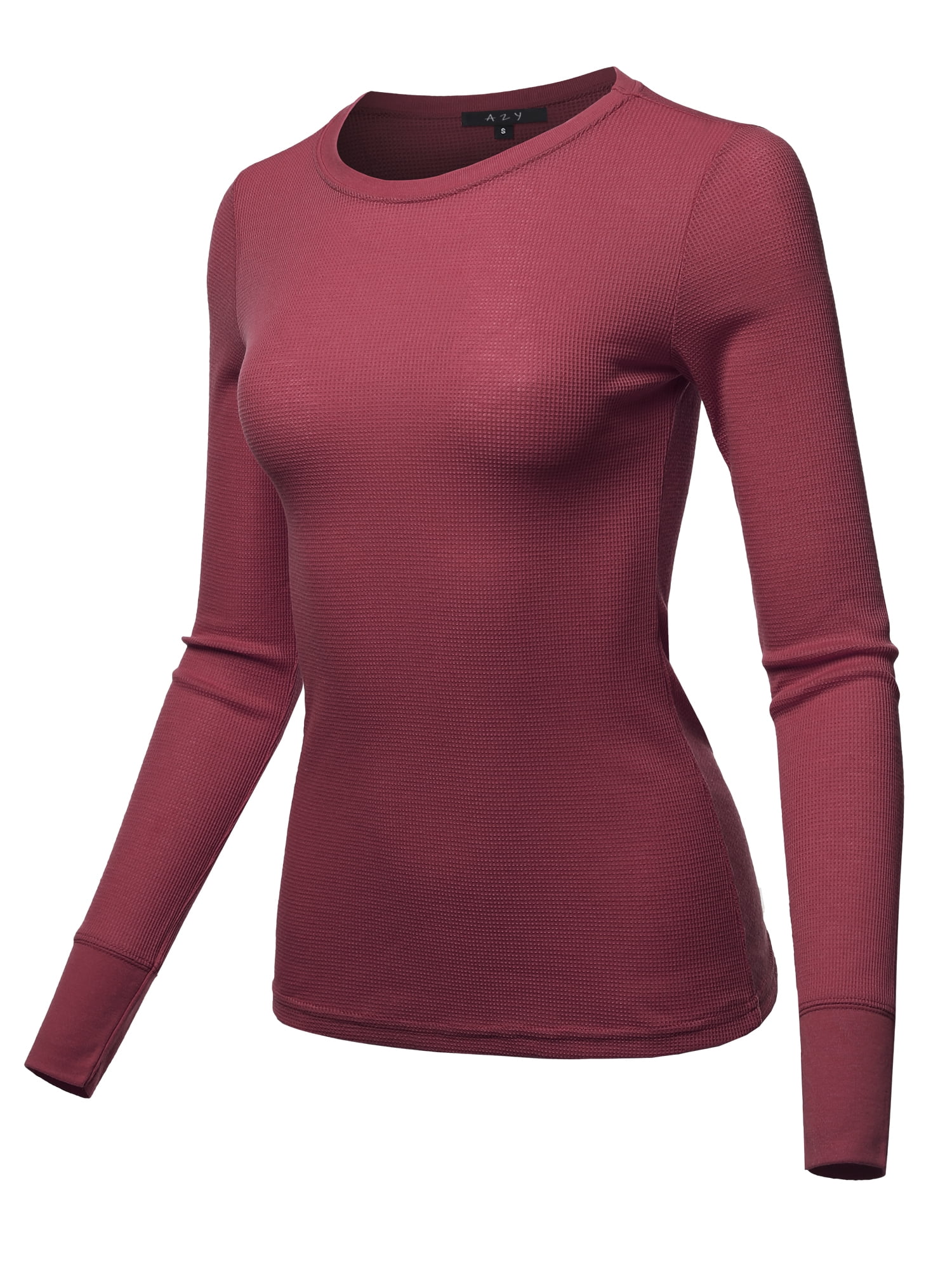 A2y Womens Basic Solid Long Sleeve Crew Neck Fitted Thermal Top Shirt