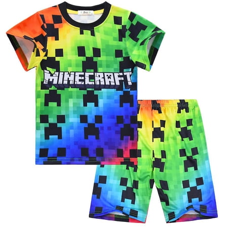 Minecraft Boys T-shirt Tops + Shorts Pajamas Set Nightwear Outfits ...
