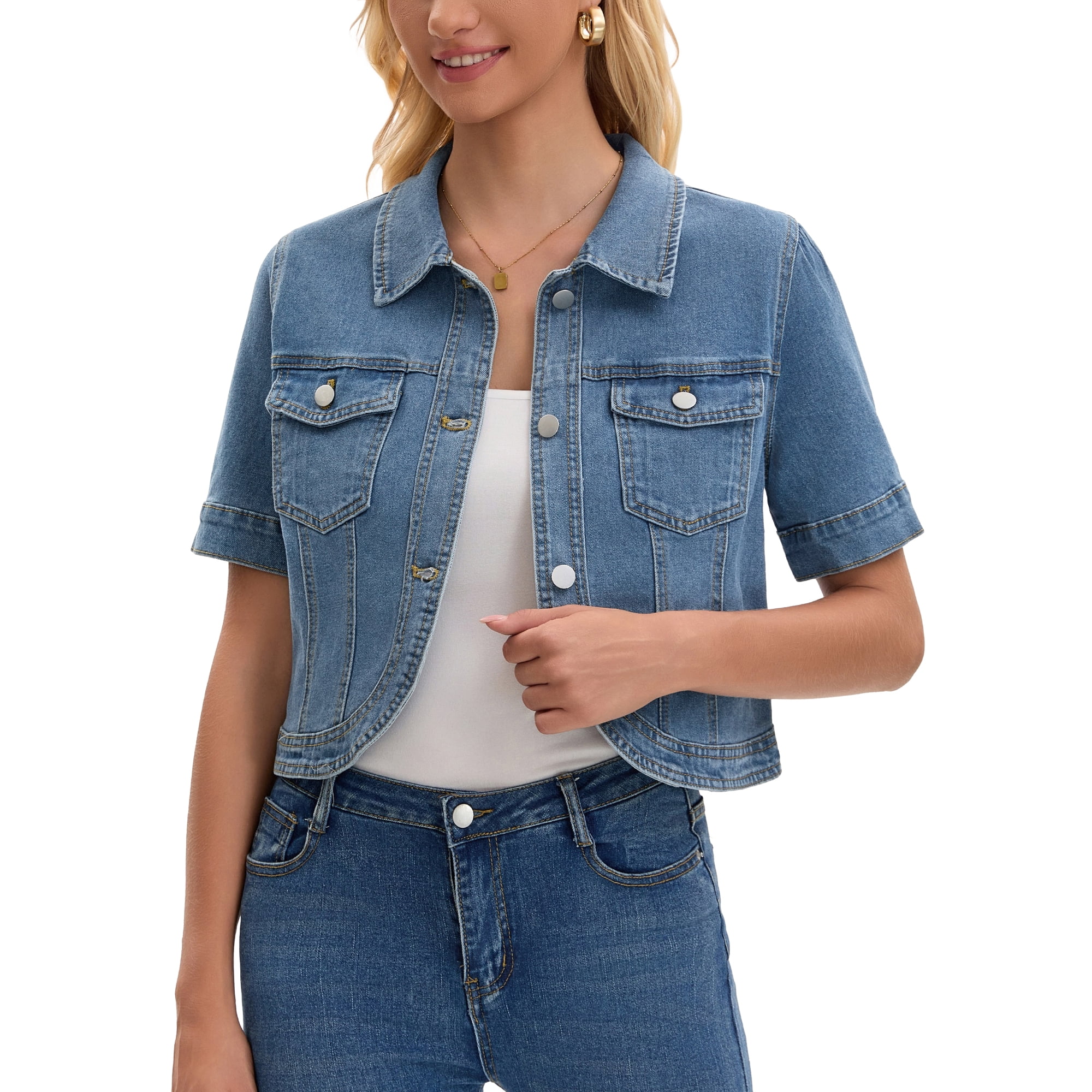 Click here for Inspire Chic Womens Short Sleeve Denim Jackets Cro... prices