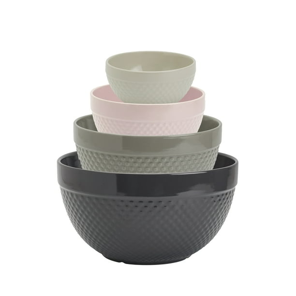 Tabletops Gallery Hobnail Style 4 Piece Timeless Grey Stoneware Nesting ...