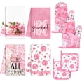 CHISHZL-8 Pcs Pink Rose Kitchen Towels and Dishcloths Sets Oven Mitts ...