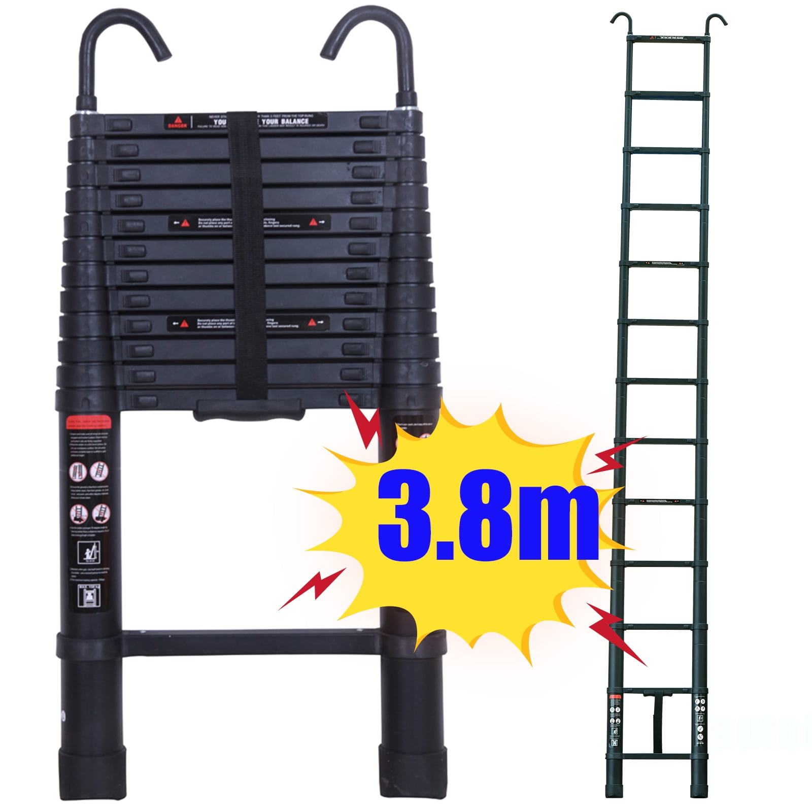 Dayplus 12.5ft/3.8M Telescoping Ladder Extension Collapsible Ladders ...