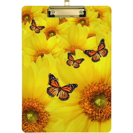 XDDJA Sunflowers Butterfly Clipboard Hardboard Wood Nursing Clip Board ...