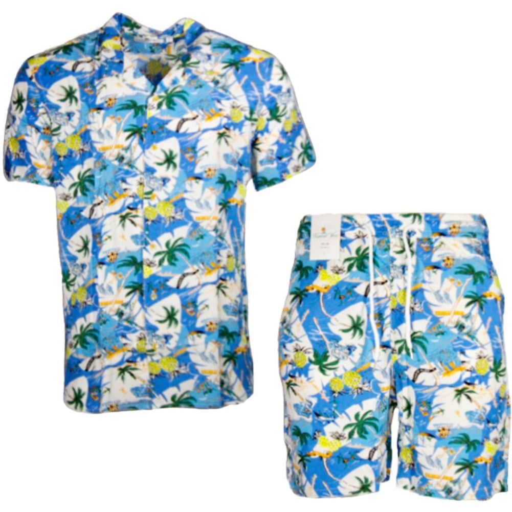 Men's 2 Piece Shorts and Shirt Tropical Casual Matching Beach Clothing ...