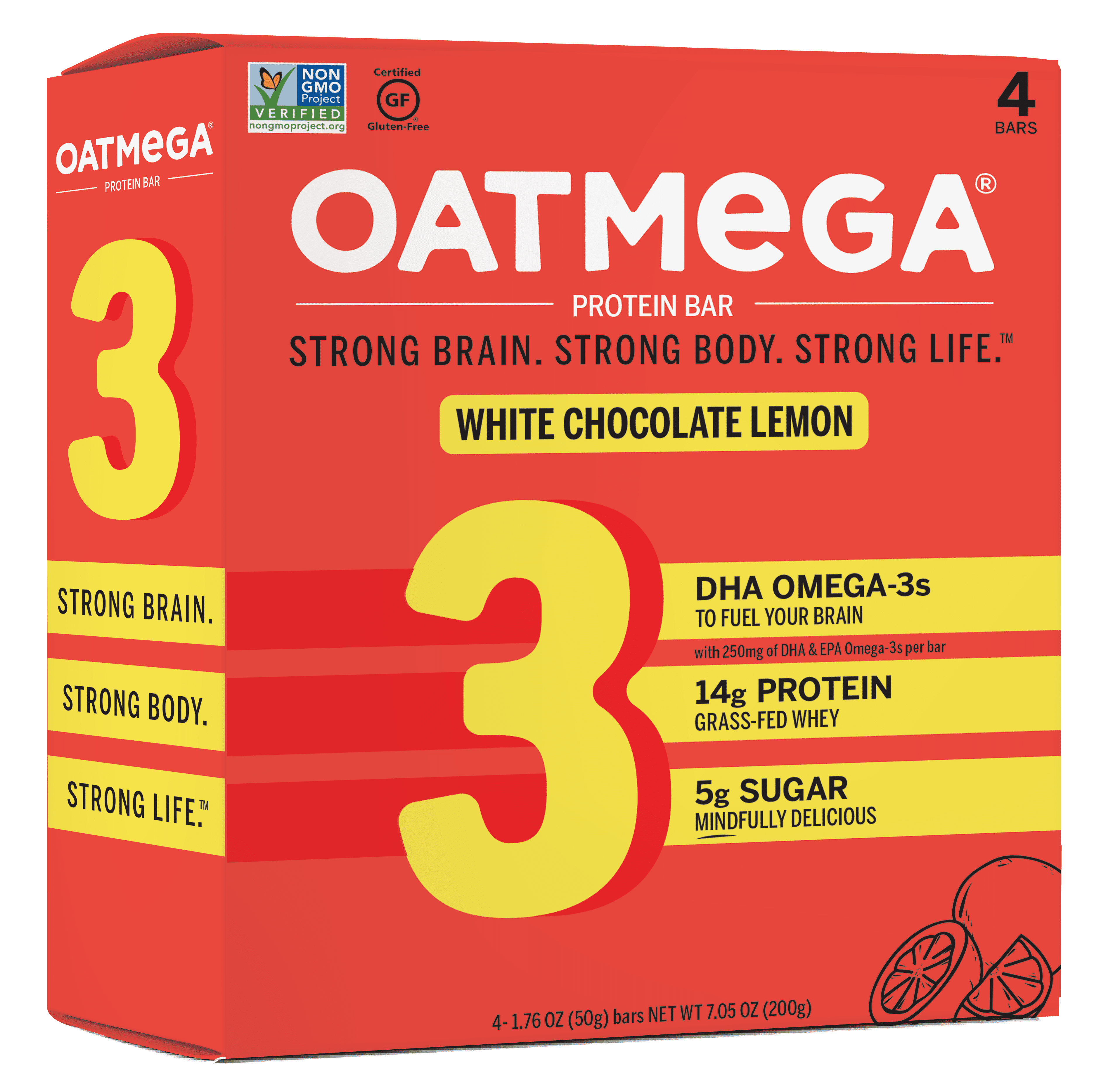 Oatmega White Chocolate Lemon Protein Bar, 4 Ct, 1.76oz each, 14g ...