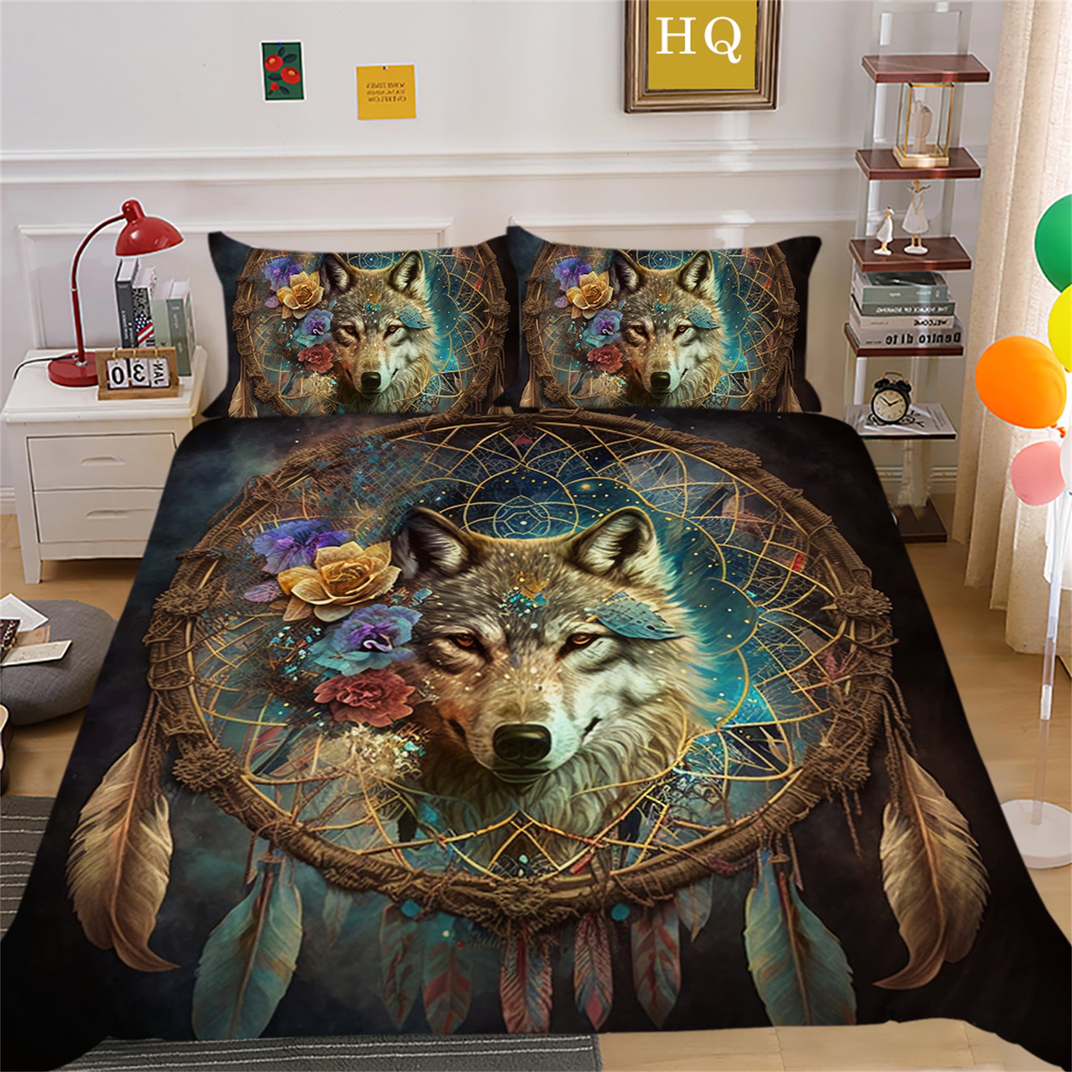 Quilt Cover Set Dreamcatcher Wolf 3D Printing Classic Design Bed Set ...