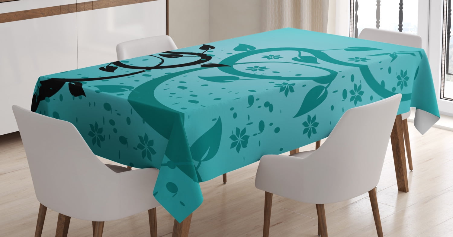 Ambesonne Teal Tablecloth Rectangular Table Cover, Floral Winding ...