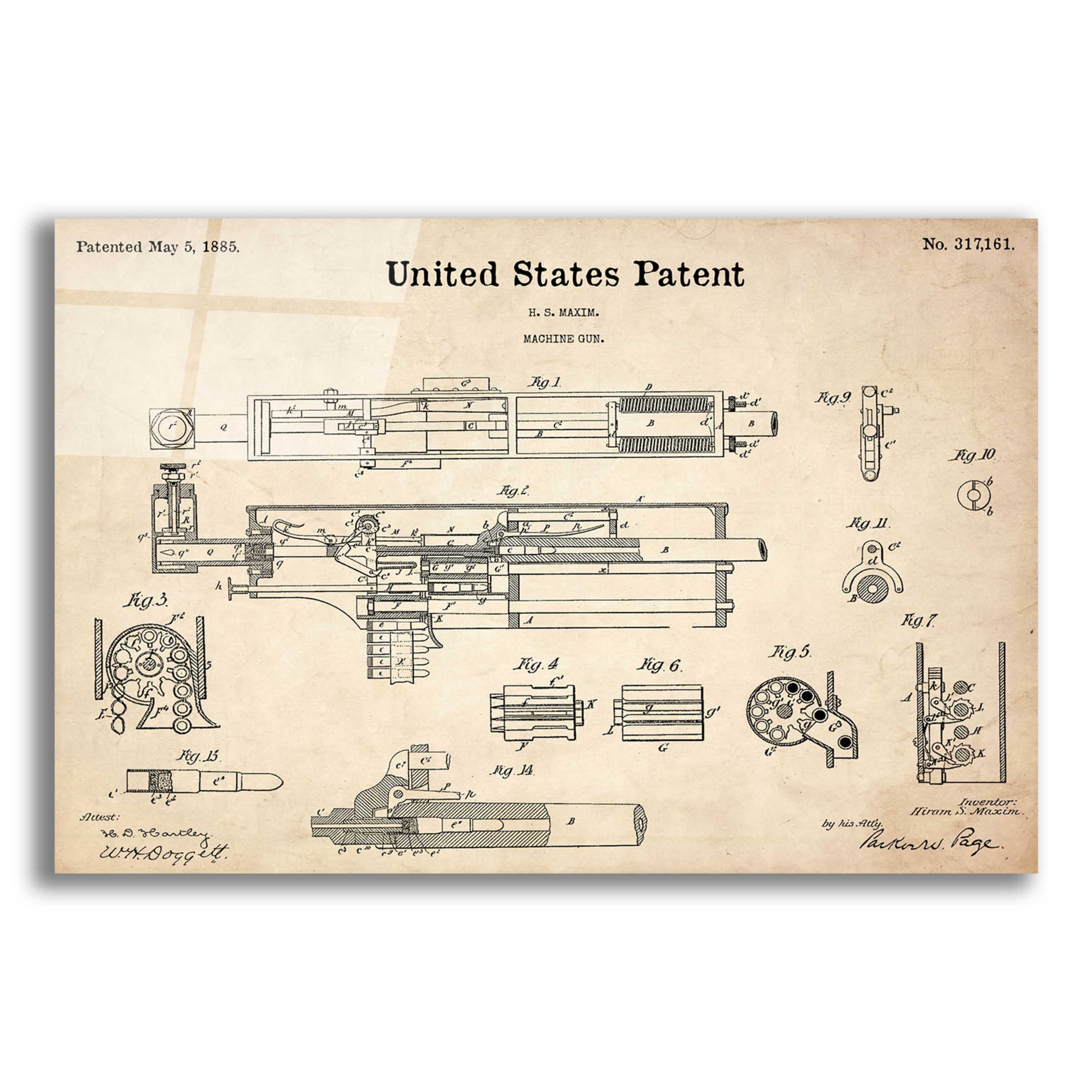 Epic Art 'Machine Gun Blueprint Patent Parchment,' Acrylic Glass Wall ...