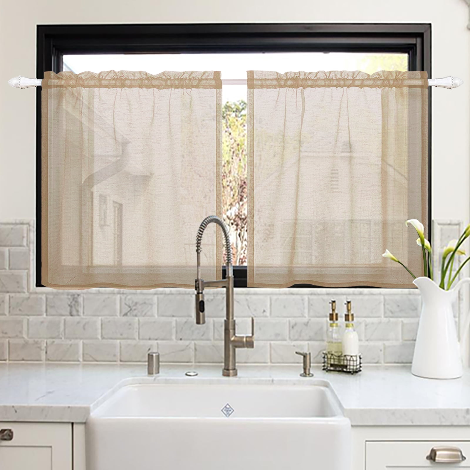 Lapalife 2 Panels Sheer Kitchen Curtains 36 inch Length Tier Curtains ...