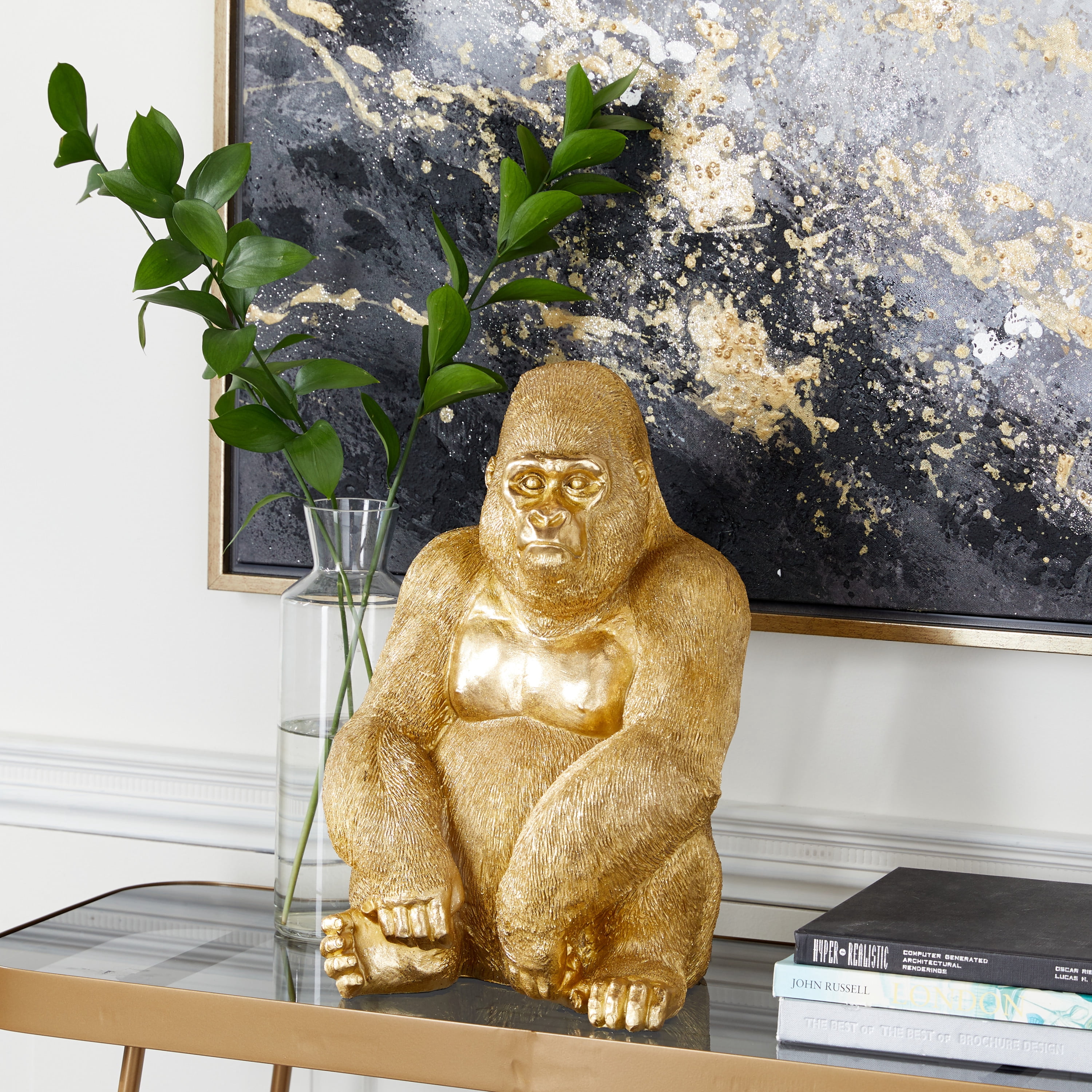 11" x 15" Gold Polystone Gorilla Sculpture, by DecMode - Walmart.com