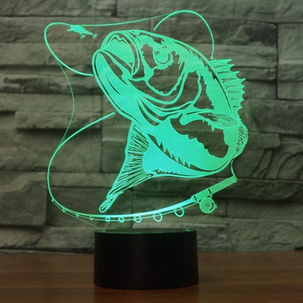 YSITIAN Night Light 7 Color Fish 3D Illusion Unique Lamp Acrylic ...