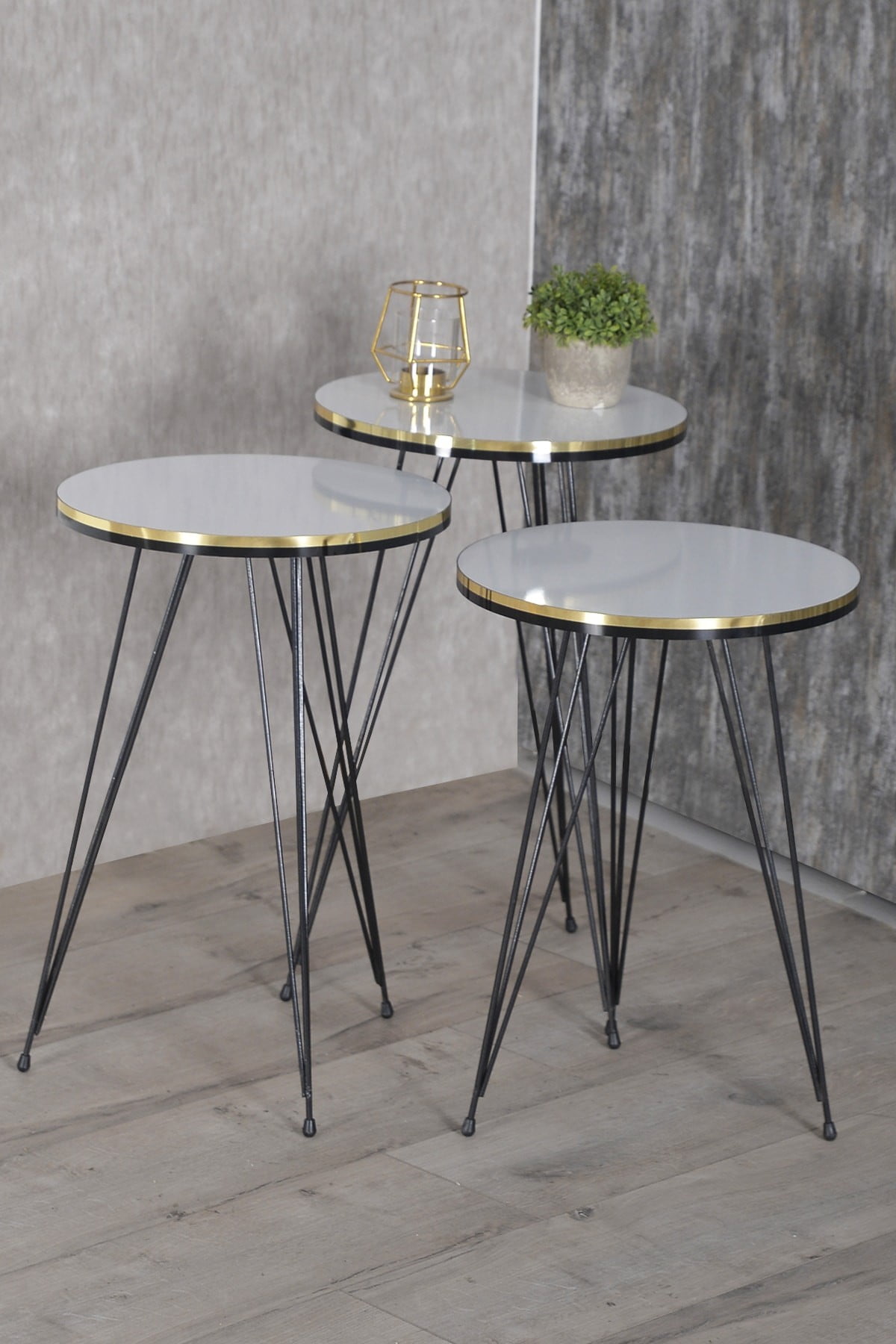 White Nesting Coffee Tables 3 PCS,Round Side Table With Black 3-Rod ...