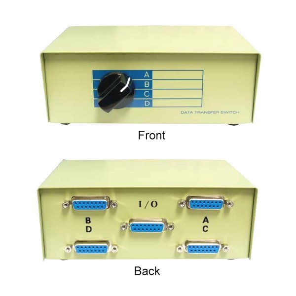 Kentek DB15 4 Way Manual Data Switch Box 15 Pin I/O ABCD Female Port ...