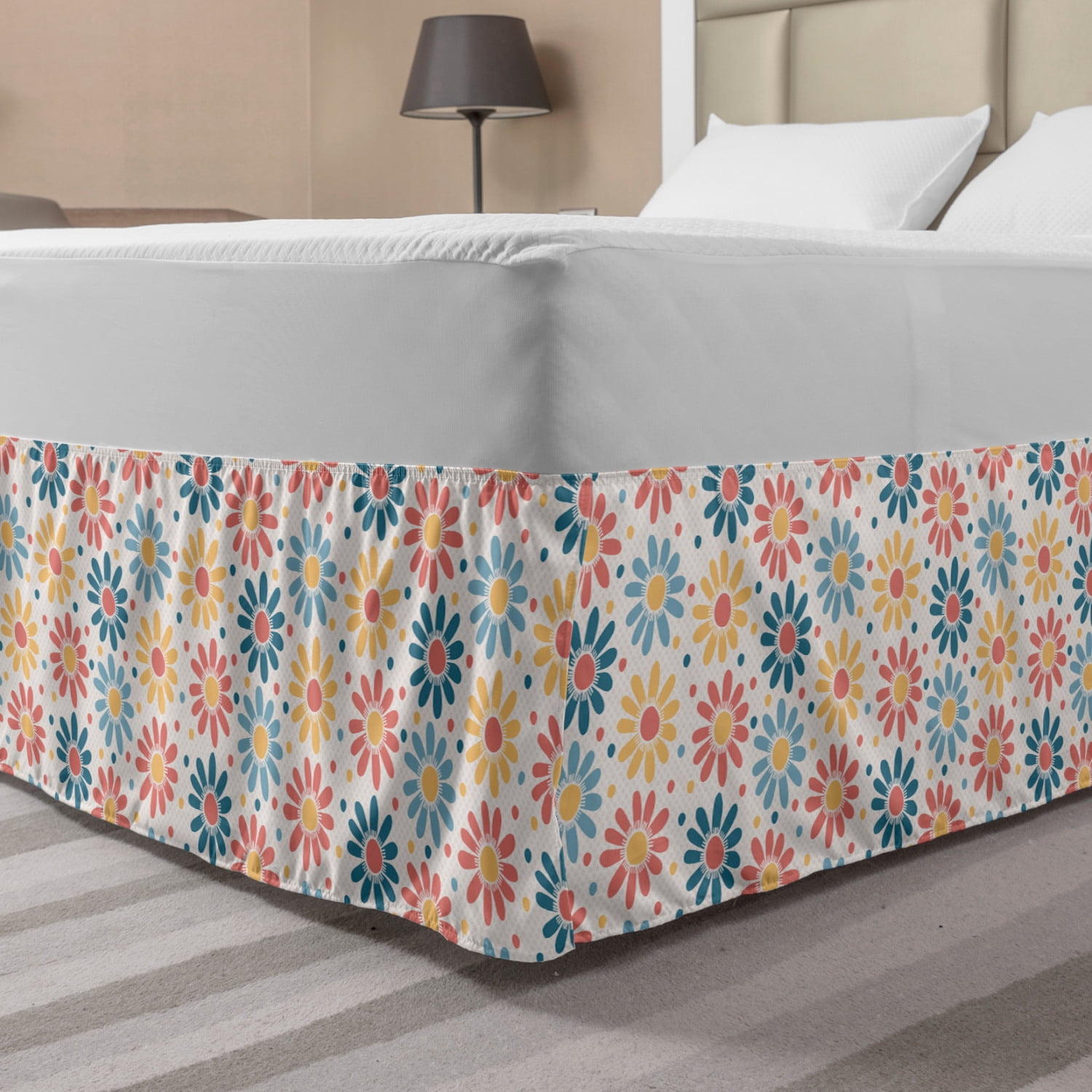 Garden Bed Skirt, Pastel Colored Aster Petals Daisy Buds Blooming ...
