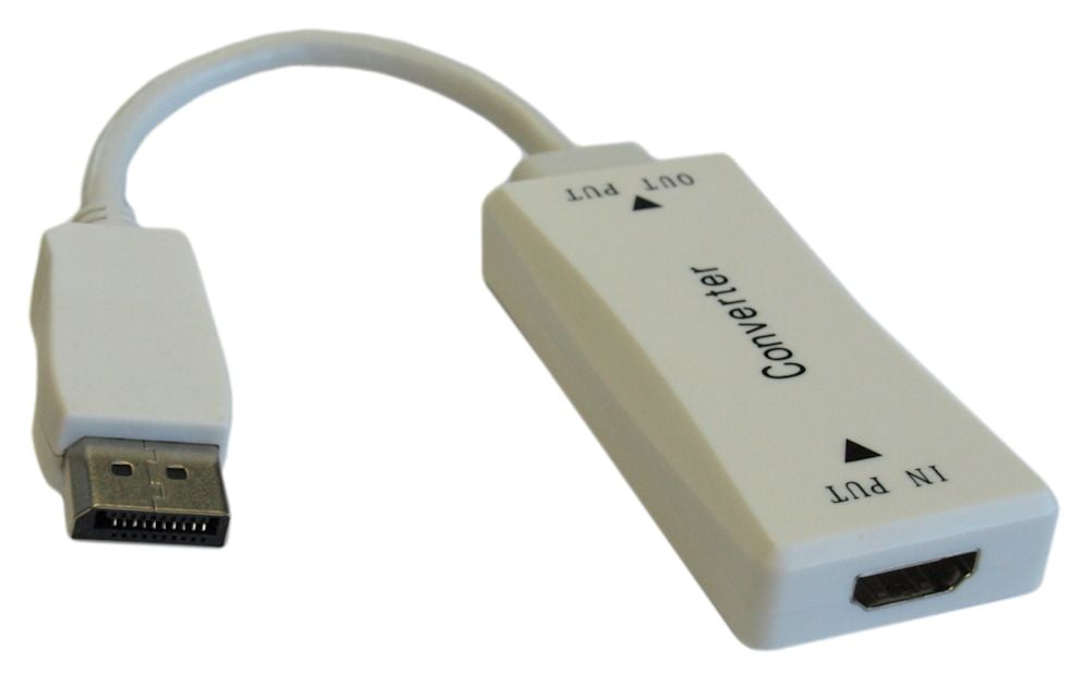 HDMI Female (Source) to DisplayPort Male (Monitor) Adapter, White ...